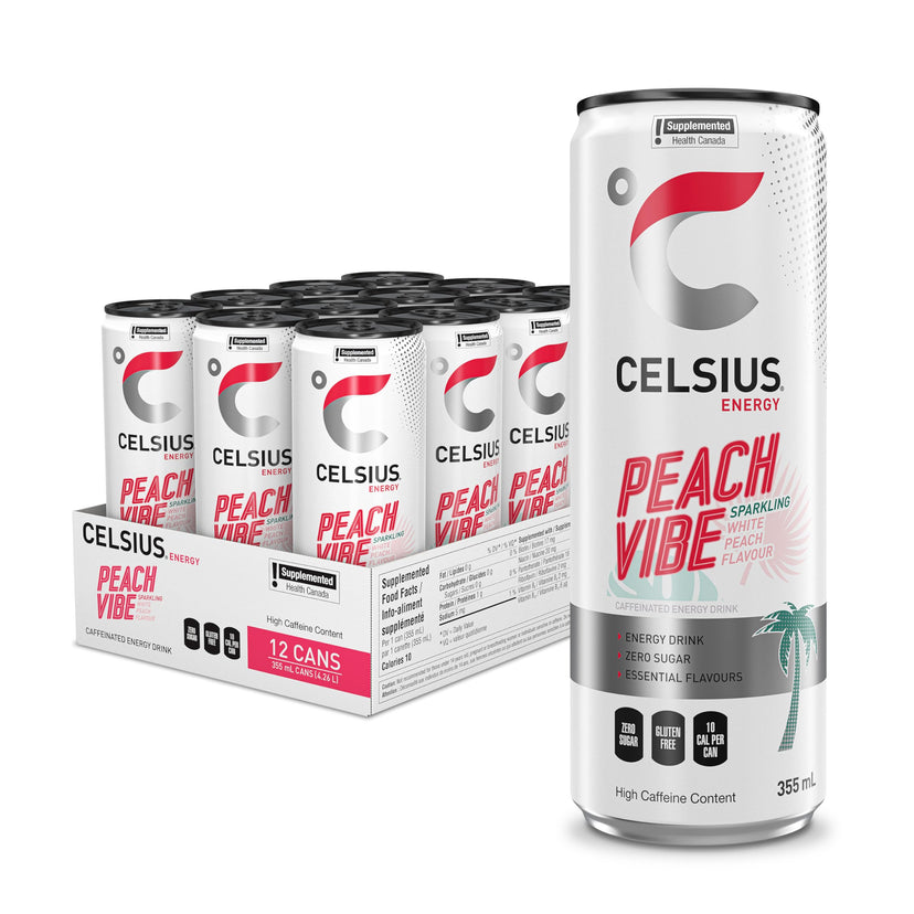 Celsius Sparkling Peach Vibe Energy Drink 355ml - Case of 12 – Stockup ...